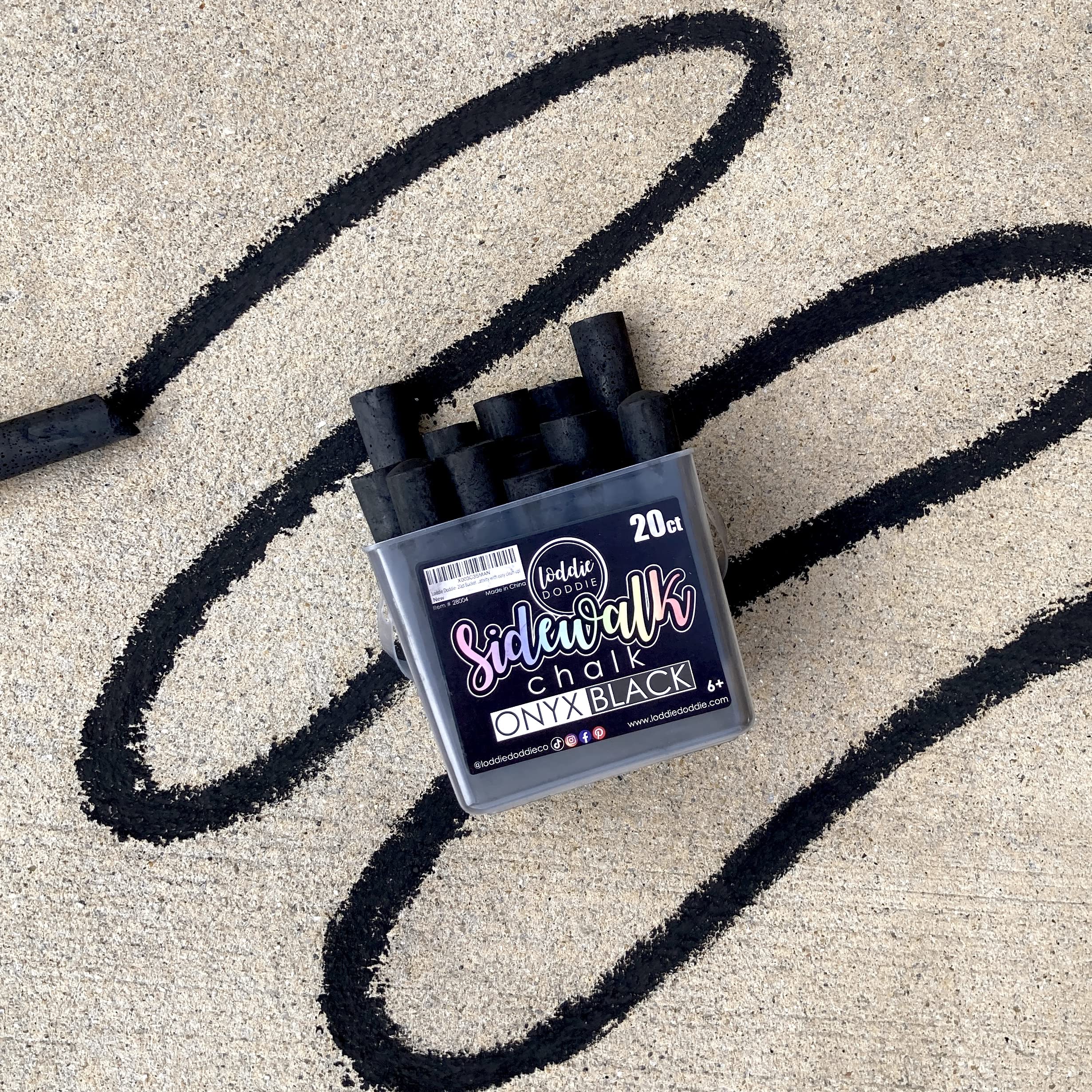 Loddie Doddie Reusable Bucket of Black Sidewalk Chalk - 20 Count Non-Toxic Jumbo Chalk Sticks for Kids, Fun & Easy Cleanup