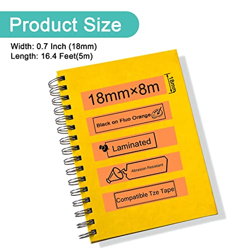 NineLeaf 50 Pack Compatible for Brother P-Touch TZe-B41 TZ-B41 Black on Fluo Orange Label Tape 18mm 0.7 inch 3/4'' Laminated TZe TZ Tape for PT-E800W D800W P900W P950NW Label Maker