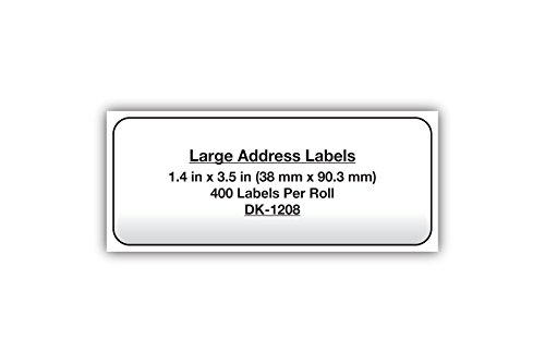 Brother, Die-Cut Large Address Labels, DK-1208, Brother Genuine Labels, Long Lasting Reliability, Die-Cut Large Address Paper Labels, 400 Labels per Roll, (1) Roll per Box