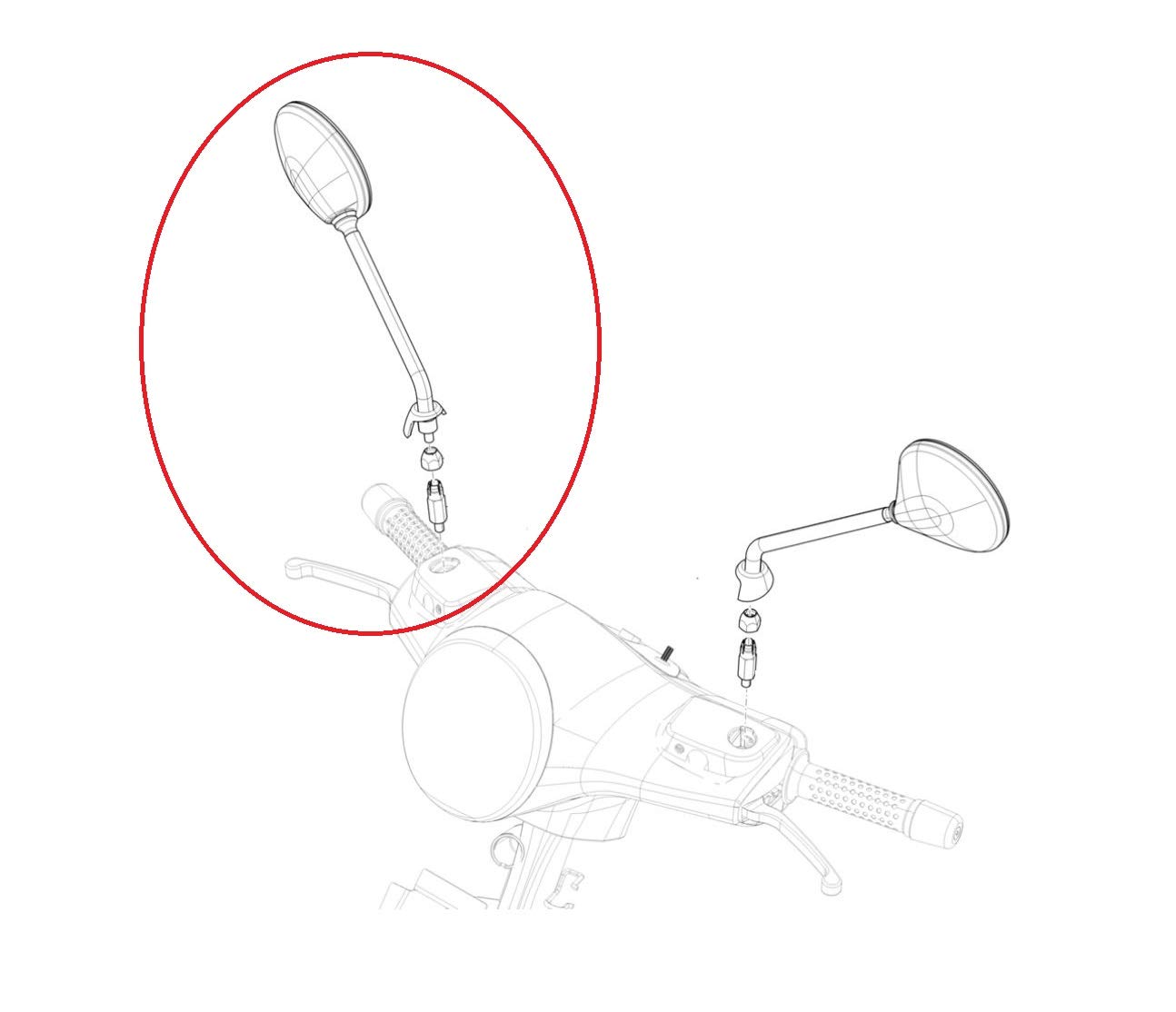Vespa Right Round Mirror | Vespa Primavera/Elettrica and Primavera 50-150 Mirror for the Right Side | OEM - CM3161802, CM261902(Right, Round, Chrome Finish)