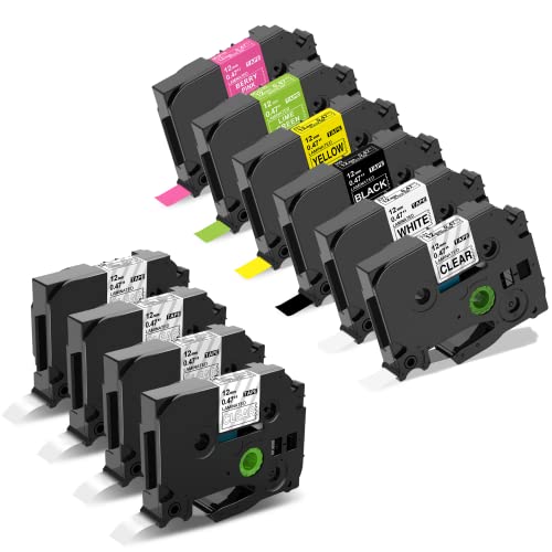 4 Clear + 6 Multicolor Label Maker Tape Replacement for Brother 12mm 0.47 Laminated TZ Tape