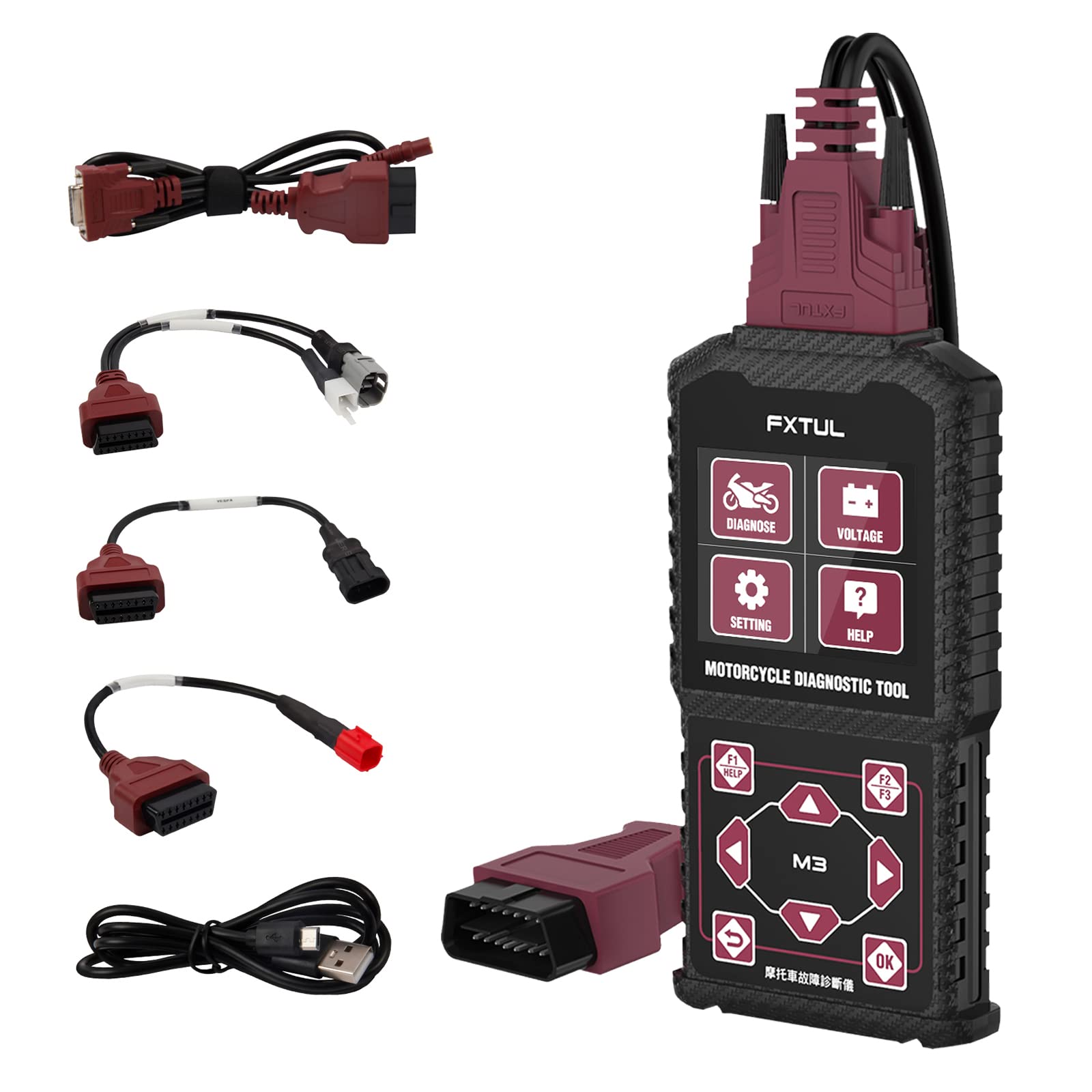 FXTUL M3-C Motorcycle Diagnostic Tool OBD2 Scanner Compatible for UZUKI Vespa EUROV and OBD2 Motorcycle, Universal Car Engine Fault Code Reader CAN Diagnostic Scan Tool