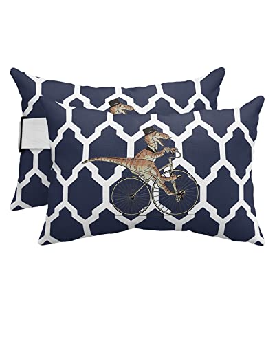 Recliner Head Pillow Ledge Loungers Chair Pillows with Insert Dinosaur With Moroccan Texture Navy Blue Lumbar Pillow with Adjustable Strap Outdoor Waterproof Patio Pillows for Beach Pool, 2 PCS