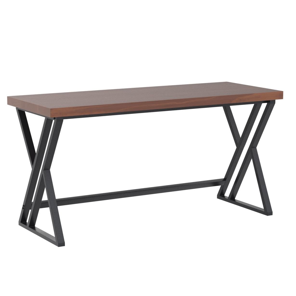FurniChoi Solid Wood Computer Desk, Farmhouse Natural Wood Executive Office Desk, Industrial Writing Desk for Study and Work, Real Wood and Metal Computer Table for Bedroom Living room, Brown, 55 Inch