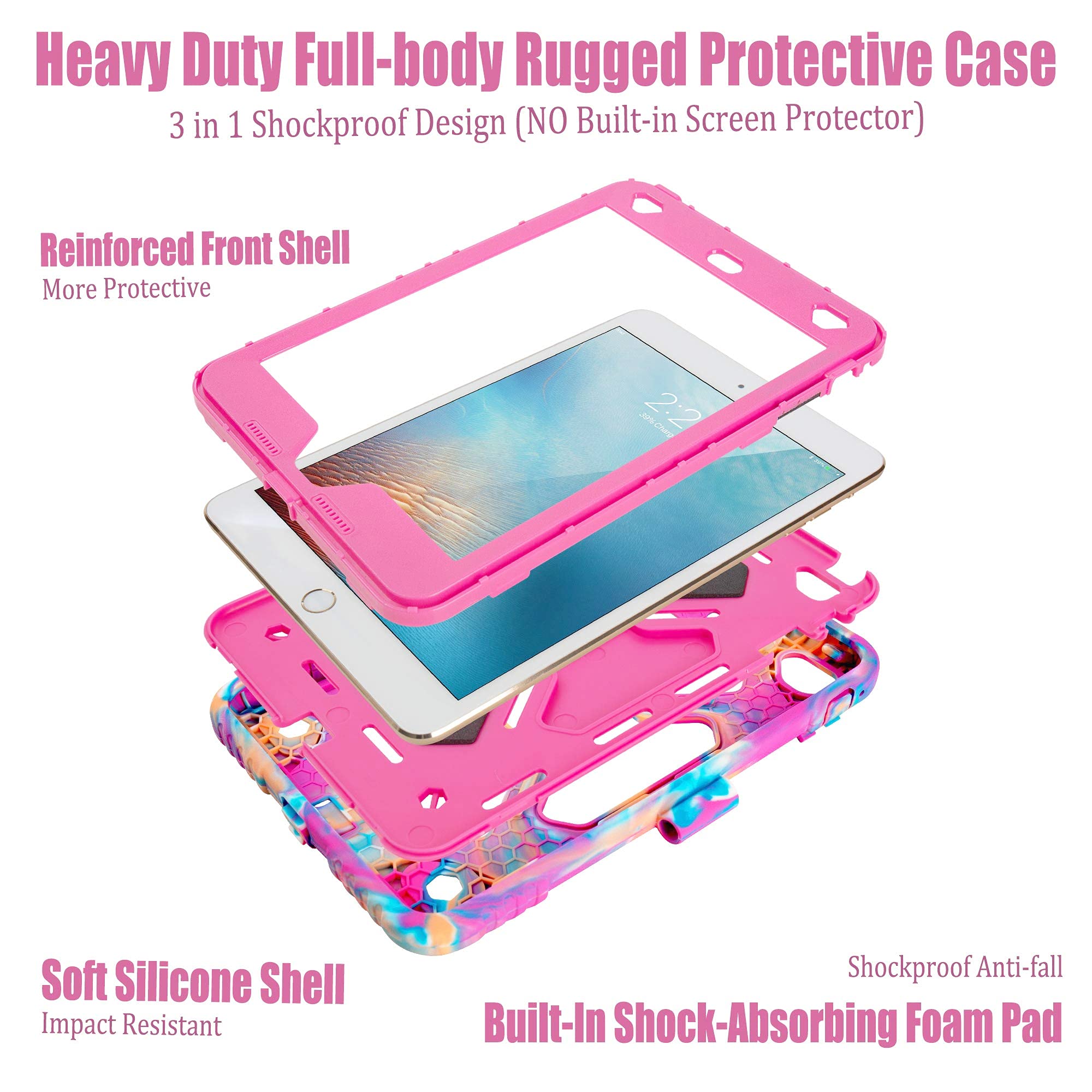 ACEGUARDER Shockproof Kid case for iPad Mini Case, iPad Mini 2, iPad Mini 3, iPad 7.9 inch Case, Shockproof Protective, with Pencil Holder & Multi-Angle Adjustable Bracket (2021 New, Rose Pink)