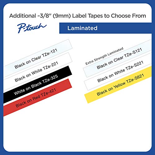 Brother Genuine P-touch TZE-325 Tape, 3/8" (0.35") Wide Standard Laminated Tape, White on Black, Laminated for Indoor or Outdoor Use, Water-Resistant, 0.35" x 26.2' (9mm x 8M), Single-Pack, TZE325