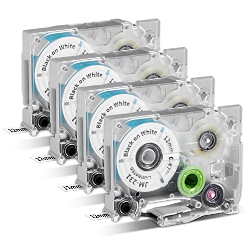Oozmas Compatible with Brother PT-P710BT PT-1280 1180 2040 1750 1290 1890 D210s Label Maker Tape TZe-231 TZ TZE 12mm 0.47 Laminated White Compatible with P-Touch Tape Refills 1/2 Inch, JM-231, 4-Pack