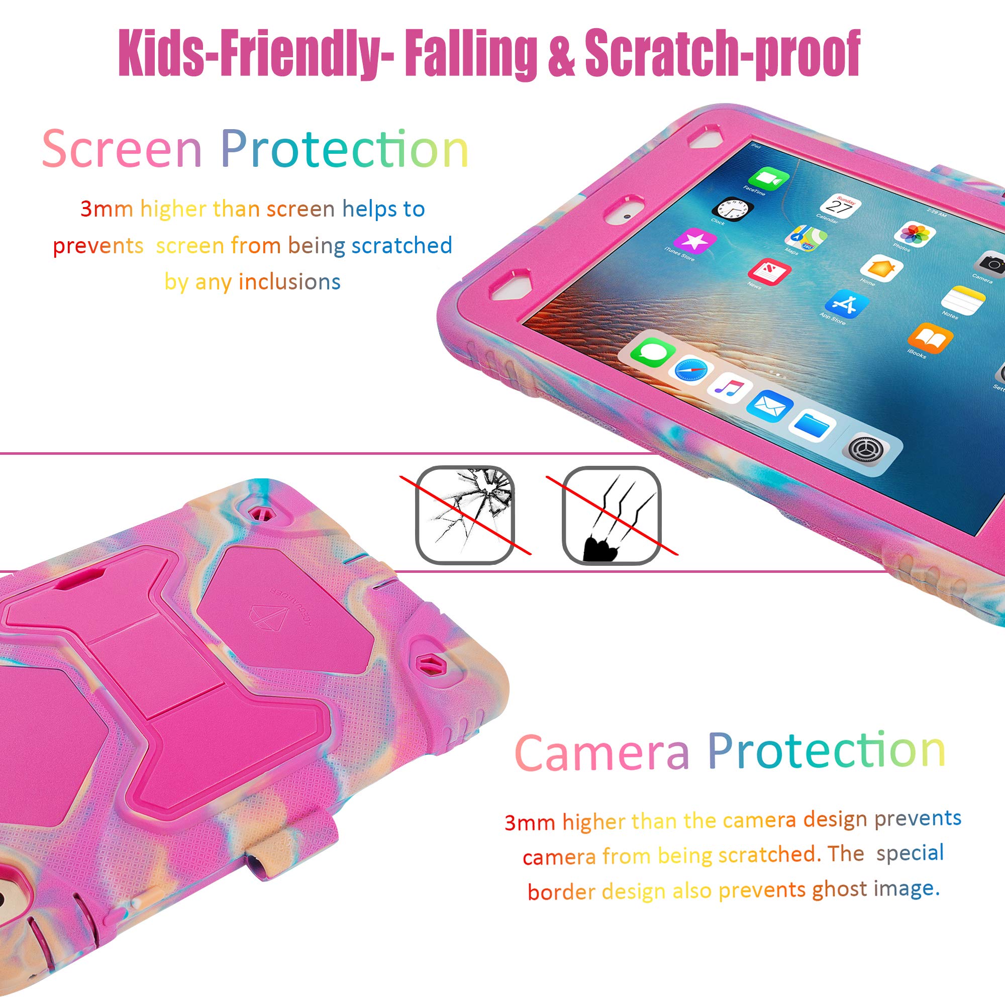 ACEGUARDER Shockproof Kid case for iPad Mini Case, iPad Mini 2, iPad Mini 3, iPad 7.9 inch Case, Shockproof Protective, with Pencil Holder & Multi-Angle Adjustable Bracket (2021 New, Rose Pink)
