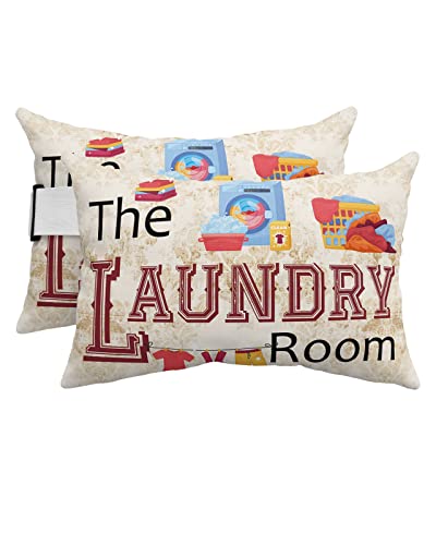 Recliner Head Pillow Ledge Loungers Chair Pillows with Insert The Machine Laundry Room Yellow Vintage Background Lumbar Pillow with Adjustable Strap Patio Garden Cushion for Sofa Bench Couch, 2 PCS