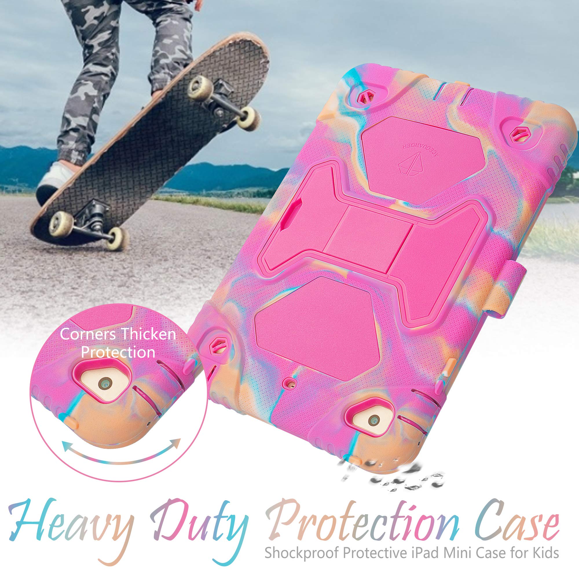 ACEGUARDER Shockproof Kid case for iPad Mini Case, iPad Mini 2, iPad Mini 3, iPad 7.9 inch Case, Shockproof Protective, with Pencil Holder & Multi-Angle Adjustable Bracket (2021 New, Rose Pink)