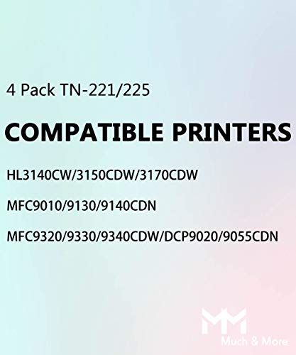 MM MUCH & MORE Compatible Toner Cartridge Replacement for Brother TN221 TN225 TN-221 TN-225 use with HL-3140CW HL-3150CDW MFC-9140CDN MFC-9330CDW DCP-9020CDW Printers (Black + Cyan + Magenta + Yellow)
