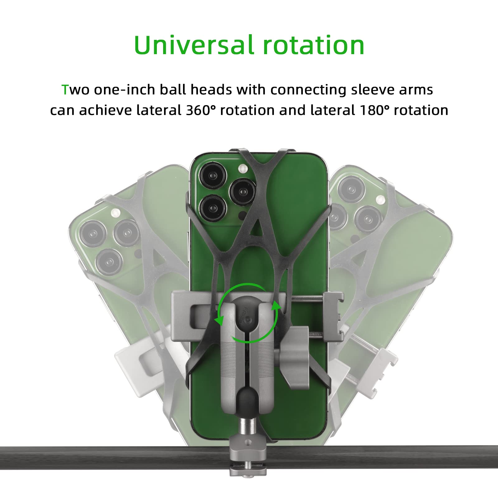 FANAUE Motorcycle Phone Mount for Rearview Mirror Clip U-Bolt Base, 360° Adjustable with Built-in Rubber Pads and Tether,Compatible with RAM Mounts (CC-06T)