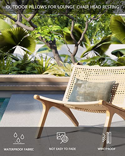 Recliner Head Pillow Ledge Loungers Chair Pillows with Insert Abstract Art Painting Gery and Cream Color Lumbar Pillow with Adjustable Strap Outdoor Waterproof Patio Pillows for Beach Pool, 2 PCS