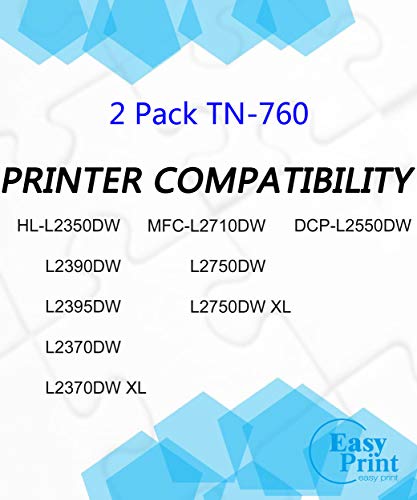 (2-Pack) Compatible TN-760 Toner Cartridge TN760 Used for Brother HL-L2350DW HL-L2395DW MFC-L2710DW MFC-L2750DWXL Printer, by EasyPrint