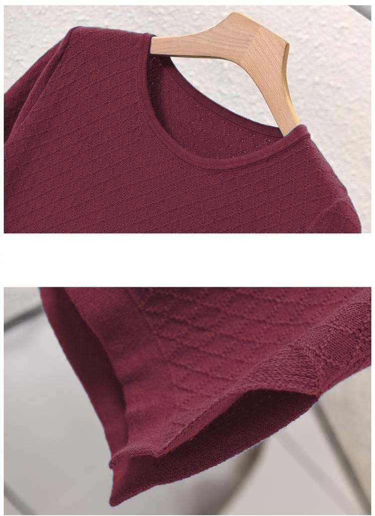 Ailaile Womens Short Sleeve Sweaters Tops Summer Thin Pullover Cotton Knit Shirt Crew Neck Lightweight Pointelle Blouse Jujube Red