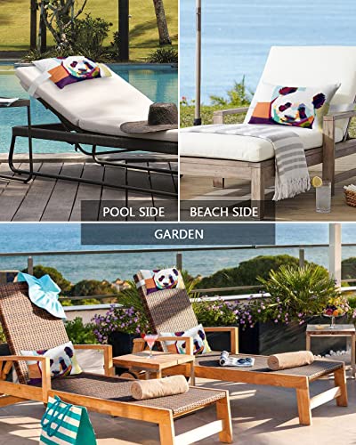 Recliner Head Pillow Ledge Loungers Chair Pillows with Insert Abstract Art Animal Geometric Mosaic Panda Lumbar Pillow with Adjustable Strap Outdoor Waterproof Patio Pillows for Beach Pool, 2 PCS