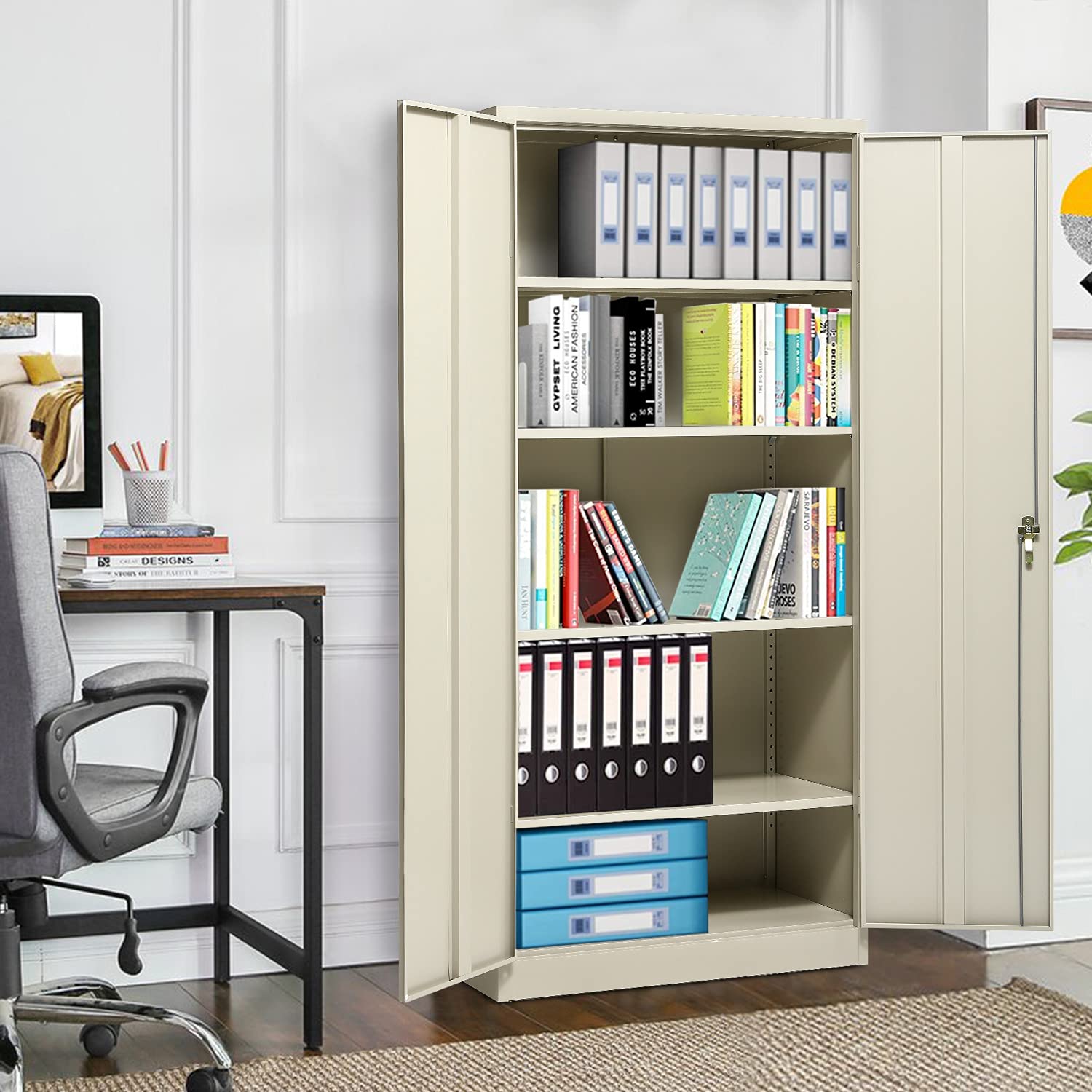 INTERGREAT Tall Metal Storage Cabinet, 72" Locking Steel Cabinet with Door and Shelves, Utility Cabinets for Office, Garage,Home,(Gray)