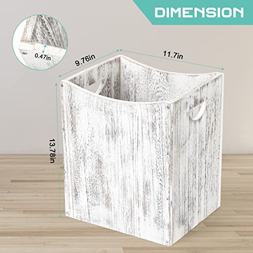 Wood Trash Can 5.3 Gallon Kitchen Garbage Can Rectangular Wastebasket with Built-in Handles Rustic Farmhouse Trash Can for Kitchen Bedroom Office Bathroom Under Desk Large Storage Rustic White