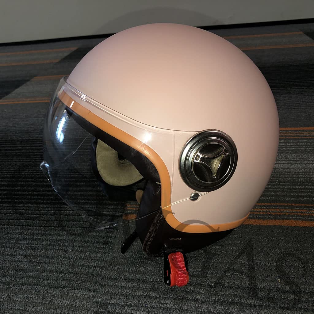 Vespa Retro 3/4 Open Face Motorcycle Helmet - DOT Approved Vintage Electrical Scooter Helmet with Visor Light - Breathable Quick Buckle - Pink - 54-61CM