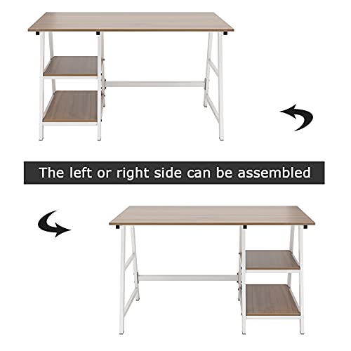 SogesHome Computer Desk 47inches Trestle Desk PC Desk with Shelf Office Desk Workstation for Home Office Use Writing Table, Oak, Tplus-120OK-SH
