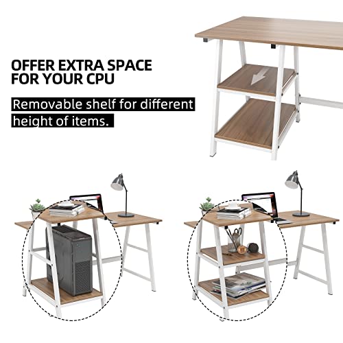 SogesHome Computer Desk 47inches Trestle Desk PC Desk with Shelf Office Desk Workstation for Home Office Use Writing Table, Oak, Tplus-120OK-SH