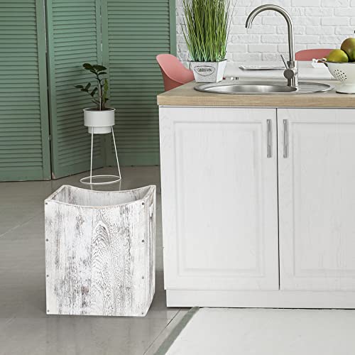 Wood Trash Can 5.3 Gallon Kitchen Garbage Can Rectangular Wastebasket with Built-in Handles Rustic Farmhouse Trash Can for Kitchen Bedroom Office Bathroom Under Desk Large Storage Rustic White