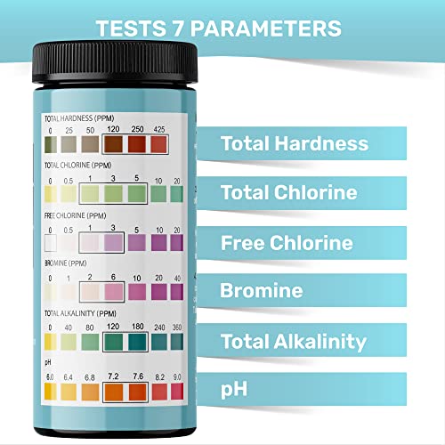 Hot Tub Test Strips - 6in1 Quick & Accurate Spa Test Strips for Hot Tubs - 100 Water Test Strips, Hot Tub Water Test Kit with E-Book - Test Chlorine, Bromine, pH, Hardness, Alkalinity - JNW Direct
