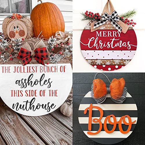 12pcs Wood Circles for Crafts 12inch Unfinished Blank Round Wooden Slices Easter Ornaments Home Decorations DIY Cutouts Welcome Door Decors Signs Red Black Plaid Burlap Ribbon Rustic Jute Rope Strings