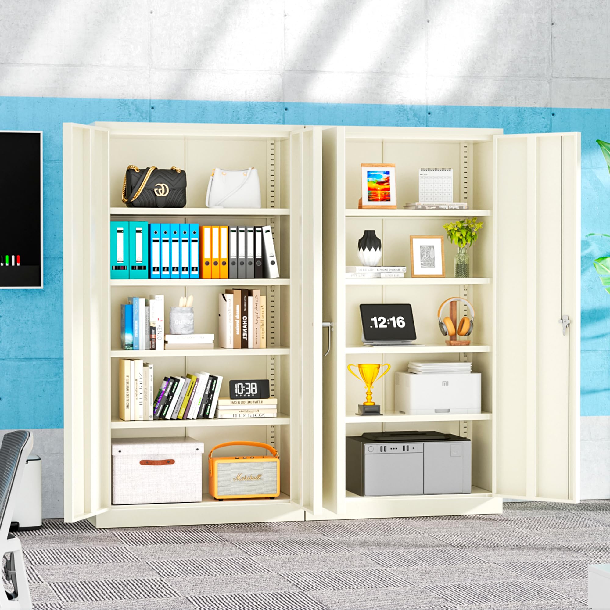 Superday Locking Metal Cabinet 72"×36"×18", Tall Storage Cabinet with 2 Doors and 4 Shelves, Large Metal Steel Utility Cabinet for Garage Tool Office File Pantry (Putty)