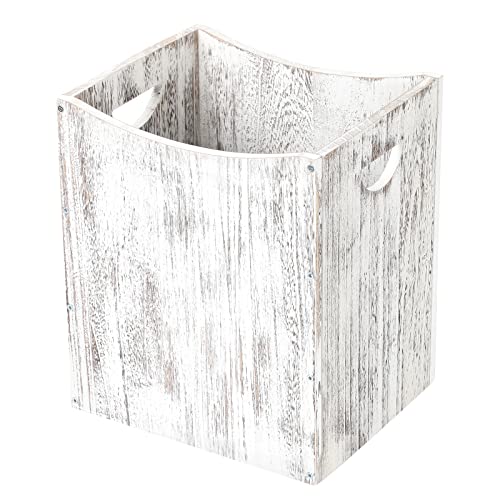 Wood Trash Can 5.3 Gallon Kitchen Garbage Can Rectangular Wastebasket with Built-in Handles Rustic Farmhouse Trash Can for Kitchen Bedroom Office Bathroom Under Desk Large Storage Rustic White