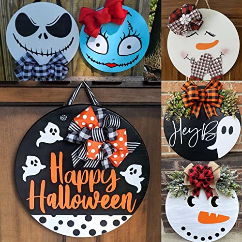 12pcs Wood Circles for Crafts 12inch Unfinished Blank Round Wooden Slices Easter Ornaments Home Decorations DIY Cutouts Welcome Door Decors Signs Red Black Plaid Burlap Ribbon Rustic Jute Rope Strings