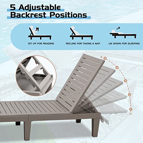 Devoko Outdoor Chaise Lounge Chairs Set of 2 Waterproof PE Quick Assembly Lounge Chair with Adjustable Back for Patio, Poolside, Beach, Yard