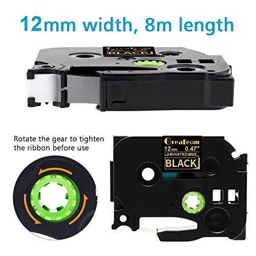 Greateam Gold on Black Label Tape Compatible with Brother P-Touch TZ TZe Black Tape 12mm 0.47" TZe-334 Use for Brother Label Maker PT-D600 PT-H110 PT-D210 PT-D400 PT-P710BT PT-D200, 5-Pack