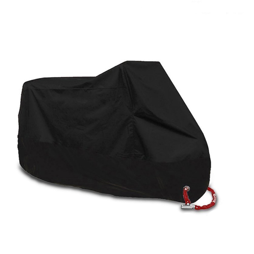 AlleTechPlus Waterproof Motorcycle Cover, Universally Fits up to 108" Motors, 2 Lock-Holes Design, All Weather Protection, Anti-Theft, Durable & Tear Proof (Black-XXXXL)