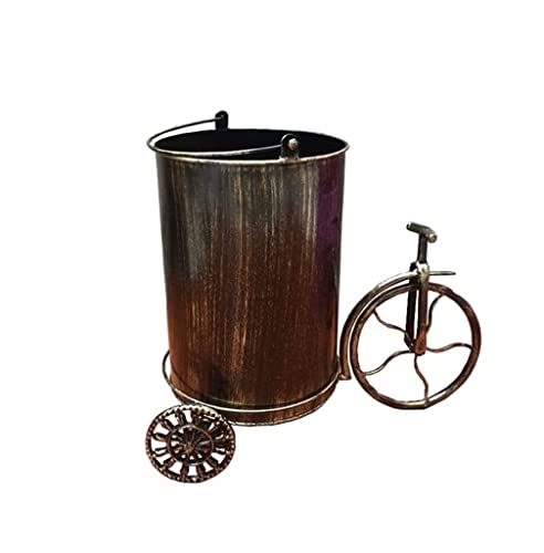 PIPONS Garbage Bin for Bathroom Metal Trash Can Retro Bicycle Styling Waste Storage Bins for Bathroom Bedroom Home Office Kitchen Trash Can Wastebasket (Color : Copper, Size : 20x30x40cm)