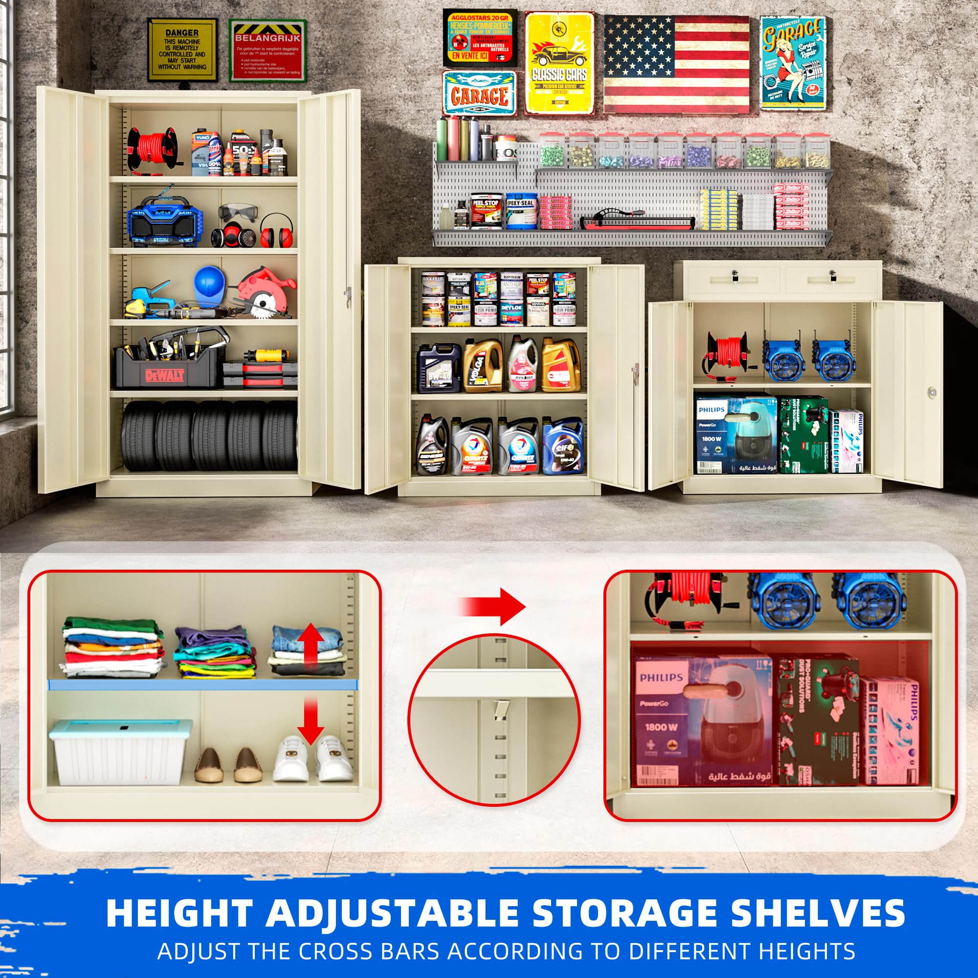 Superday Locking Metal Cabinet 72"×36"×18", Tall Storage Cabinet with 2 Doors and 4 Shelves, Large Metal Steel Utility Cabinet for Garage Tool Office File Pantry (Putty)