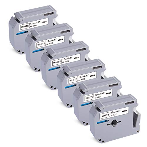 Compatible M-231 for Brother P-Touch M Tape 12mm 0.47" White M-K231 M231 MK231 M-231S for Brother PT-M95 PT65 PT70 PT90 PT80 PT85 Label Makersļ¼6-Pack
