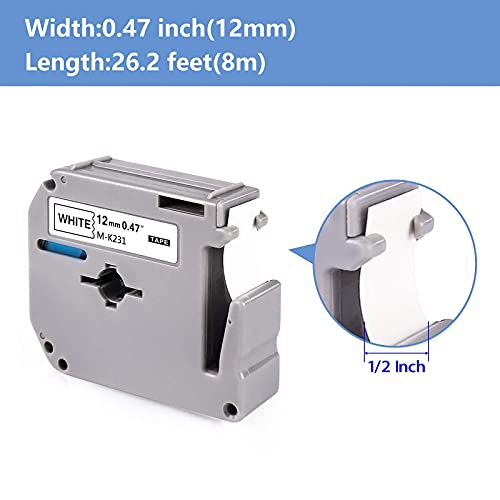 Compatible M-231 for Brother P-Touch M Tape 12mm 0.47" White M-K231 M231 MK231 M-231S for Brother PT-M95 PT65 PT70 PT90 PT80 PT85 Label Makers,6-Pack