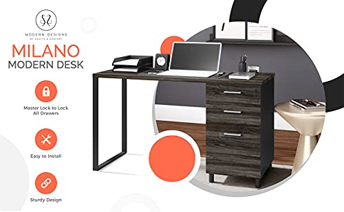 Modern Design Milano Office Computer Desk with 3 Locking Drawers, 48 Inch Grey and Black Wood Desk with Filing Drawer and Storage by Crafts and Comfort