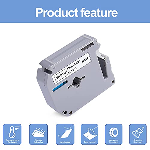 Compatible M-231 for Brother P-Touch M Tape 12mm 0.47" White M-K231 M231 MK231 M-231S for Brother PT-M95 PT65 PT70 PT90 PT80 PT85 Label Makers,6-Pack