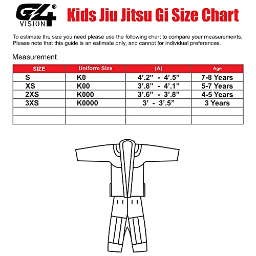 G4 VISION BJJ Kids Jiu Jitsu Gi, Brazilian Jiu Jitsu Uniform, Children Grappling Preshrunk Kimonos Lightweight White Belt (Blue, K0000)