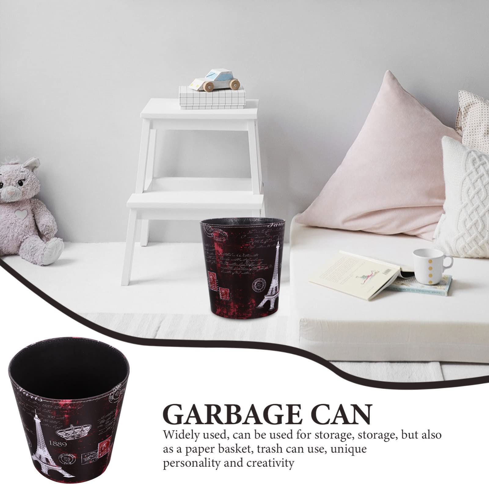 HANABASS Garbage Cans Eiffel Tower Waste Basket Kitchen Compost Bin European Style Waste Container PU Leather Trash Bin Garbage Can Storage Bucket Garbage Bin Waste Paper Basket Kitchen Compost Bin