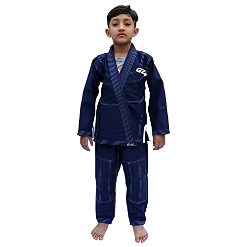G4 VISION BJJ Kids Jiu Jitsu Gi, Brazilian Jiu Jitsu Uniform, Children Grappling Preshrunk Kimonos Lightweight White Belt (Blue, K0000)