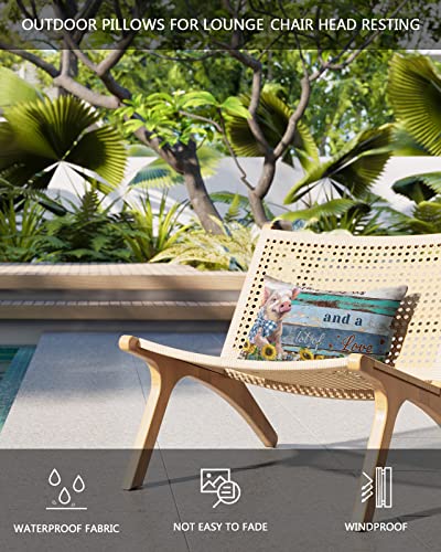 Recliner Head Pillow Ledge Loungers Chair Pillows with Insert Farm Pig Rustic Retro Wood Lumbar Pillow with Adjustable Strap Outdoor Waterproof Patio Pillows for Couch Beach Pool Office Chair, 2 PCS