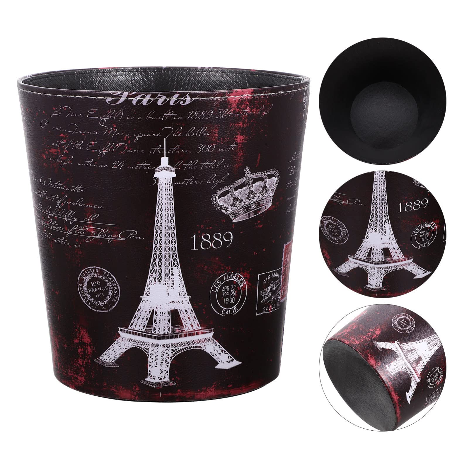 HANABASS Garbage Cans Eiffel Tower Waste Basket Kitchen Compost Bin European Style Waste Container PU Leather Trash Bin Garbage Can Storage Bucket Garbage Bin Waste Paper Basket Kitchen Compost Bin