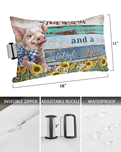 Recliner Head Pillow Ledge Loungers Chair Pillows with Insert Farm Pig Rustic Retro Wood Lumbar Pillow with Adjustable Strap Outdoor Waterproof Patio Pillows for Couch Beach Pool Office Chair, 2 PCS
