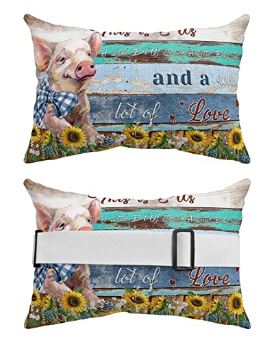 Recliner Head Pillow Ledge Loungers Chair Pillows with Insert Farm Pig Rustic Retro Wood Lumbar Pillow with Adjustable Strap Outdoor Waterproof Patio Pillows for Couch Beach Pool Office Chair, 2 PCS