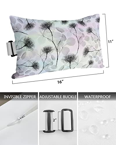 Recliner Head Pillow Ledge Loungers Chair Pillows with Insert X-Ray Roses Dreamy Pink Purple Green Lumbar Pillow with Adjustable Strap Outside Patio Decorative Garden Cushion for Bench Couch, 2 PCS