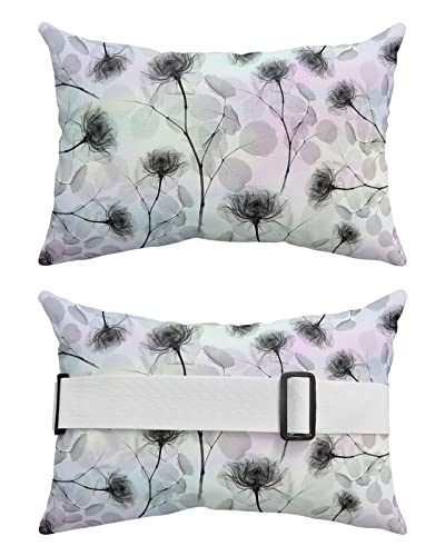 Recliner Head Pillow Ledge Loungers Chair Pillows with Insert X-Ray Roses Dreamy Pink Purple Green Lumbar Pillow with Adjustable Strap Outside Patio Decorative Garden Cushion for Bench Couch, 2 PCS