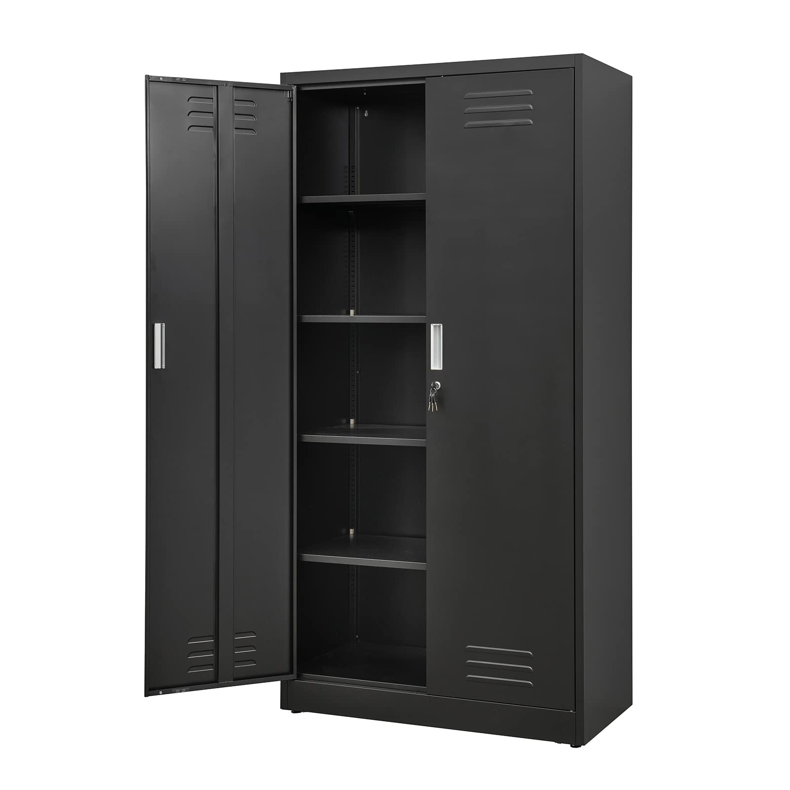 TaskStorz 72 Inch Metal Storage Cabinet with Locking Doors and Adjustable Shelves, Steel SnapIt Cabinet, Metal Garage Cabinet, Lockable Tool Cabinets for Office and Home Use, 72”H×36”W×18”D (Black)